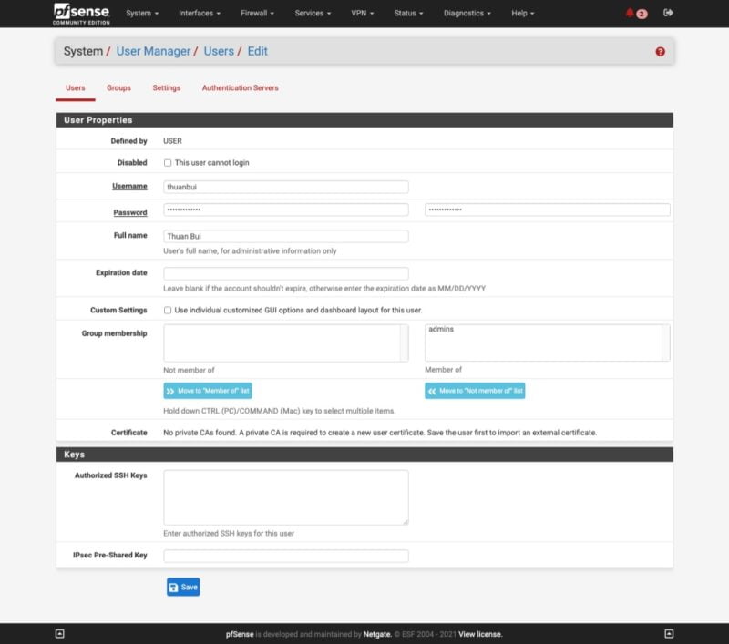 pfSense Lab – [Phần 4] Quản lý tài khoản, cấu hình SSH Server, DHCP ...