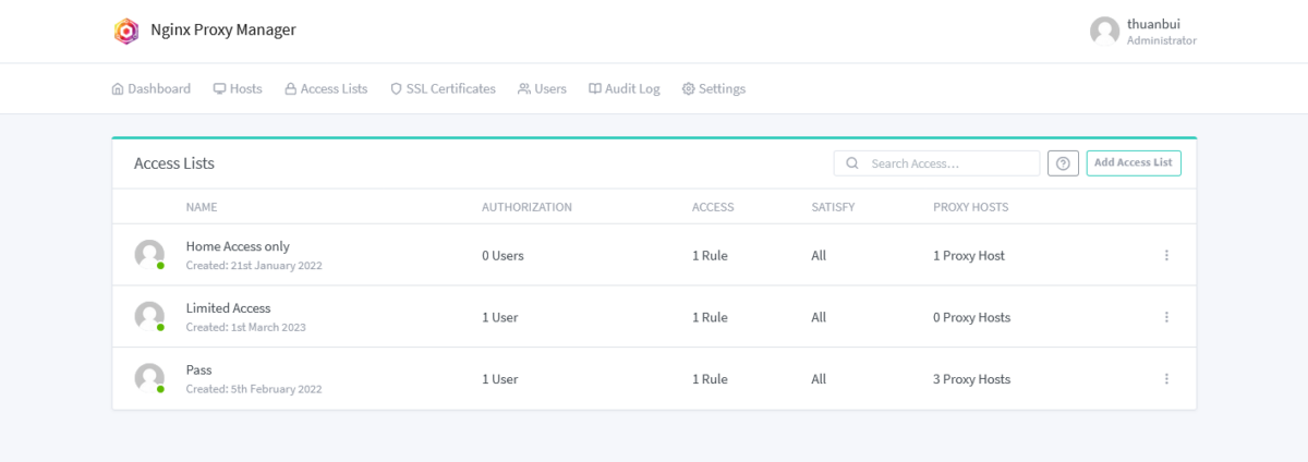 Tối ưu bảo mật cho Nginx Proxy Manager sử dụng Access Lists | Thuận Bùi Blog