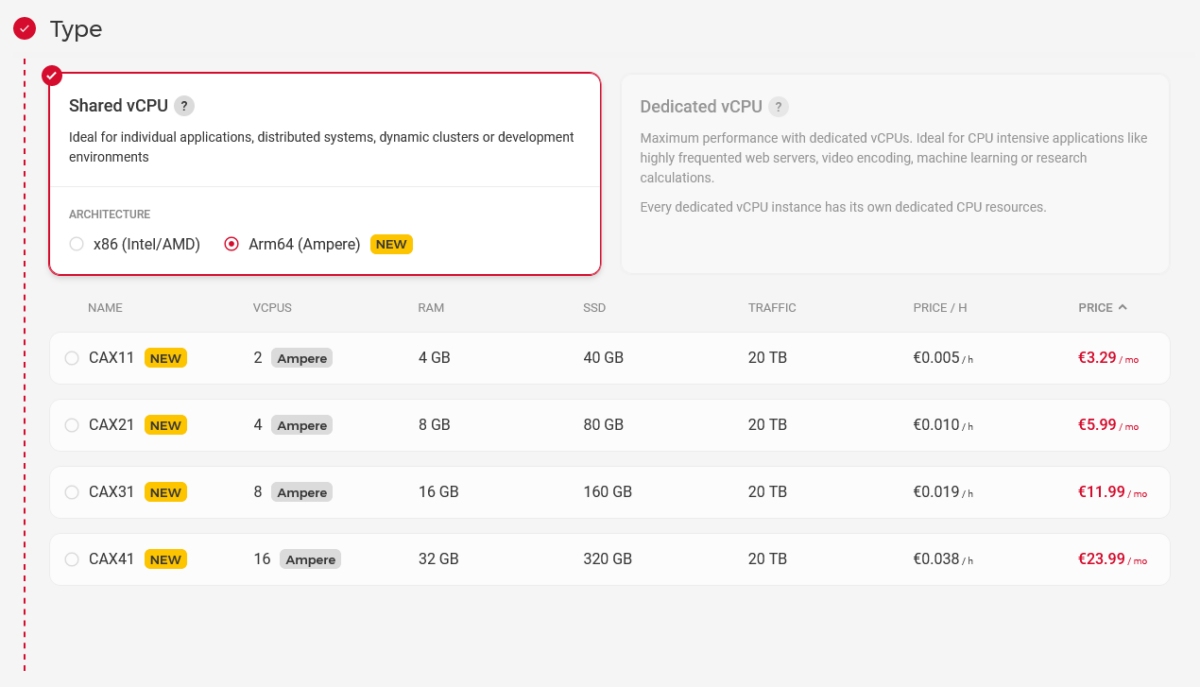 Hetzner ra mắt Cloud VPS CAX Series (ARM64) - 2 vCPU, 4GB RAM, 40GB SSD, 20TB BW giá €3.79 ...