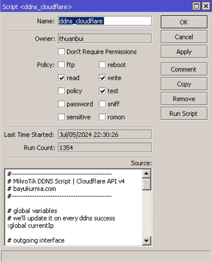 Cấu hình Dynamic DNS trên RouterOS (Mikrotik) sử dụng Cloudflare API | Thuận Bùi Blog
