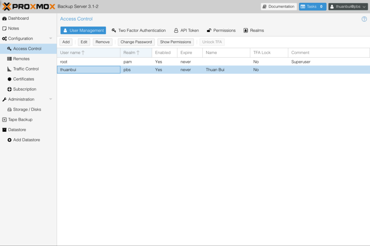 Hướng dẫn Proxmox Backup Server - sao lưu máy ảo VM / LXC Container cho Proxmox | Thuận Bùi Blog